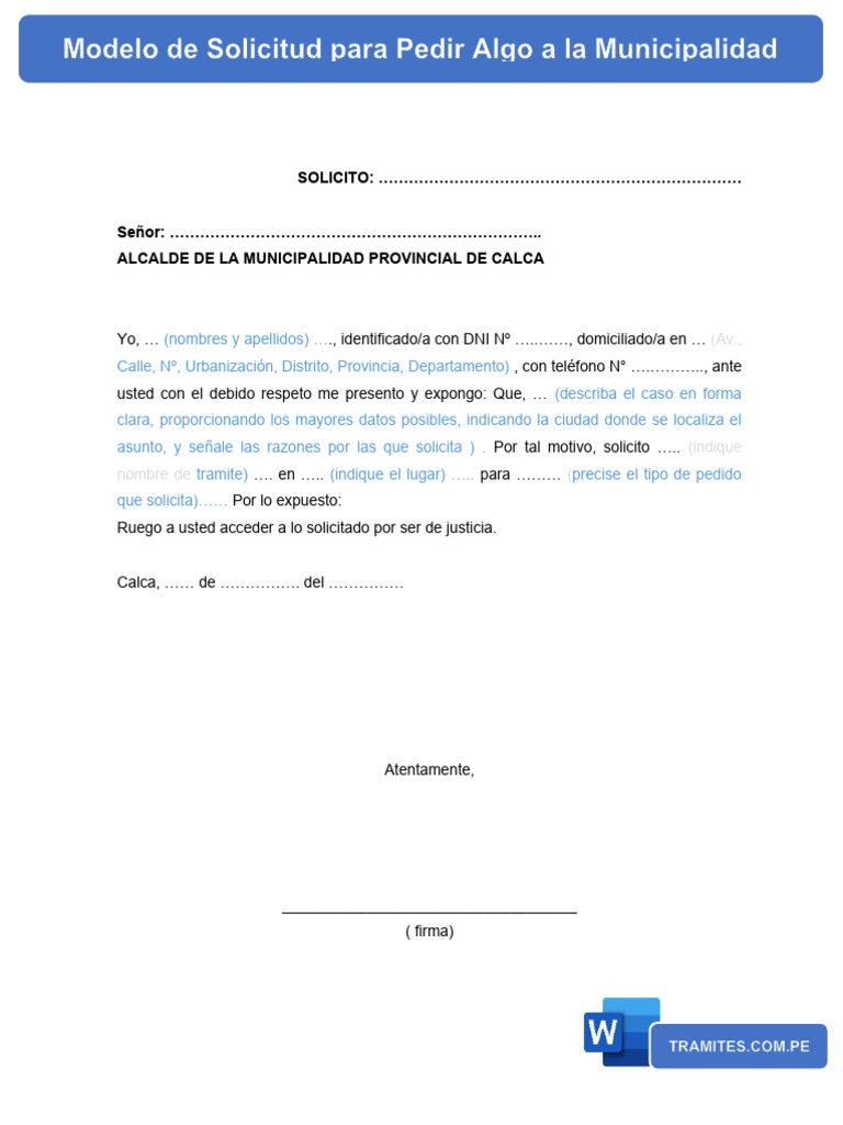 Modelo de Solicitud para Pedir Algo A La Municipalidad | PDF
