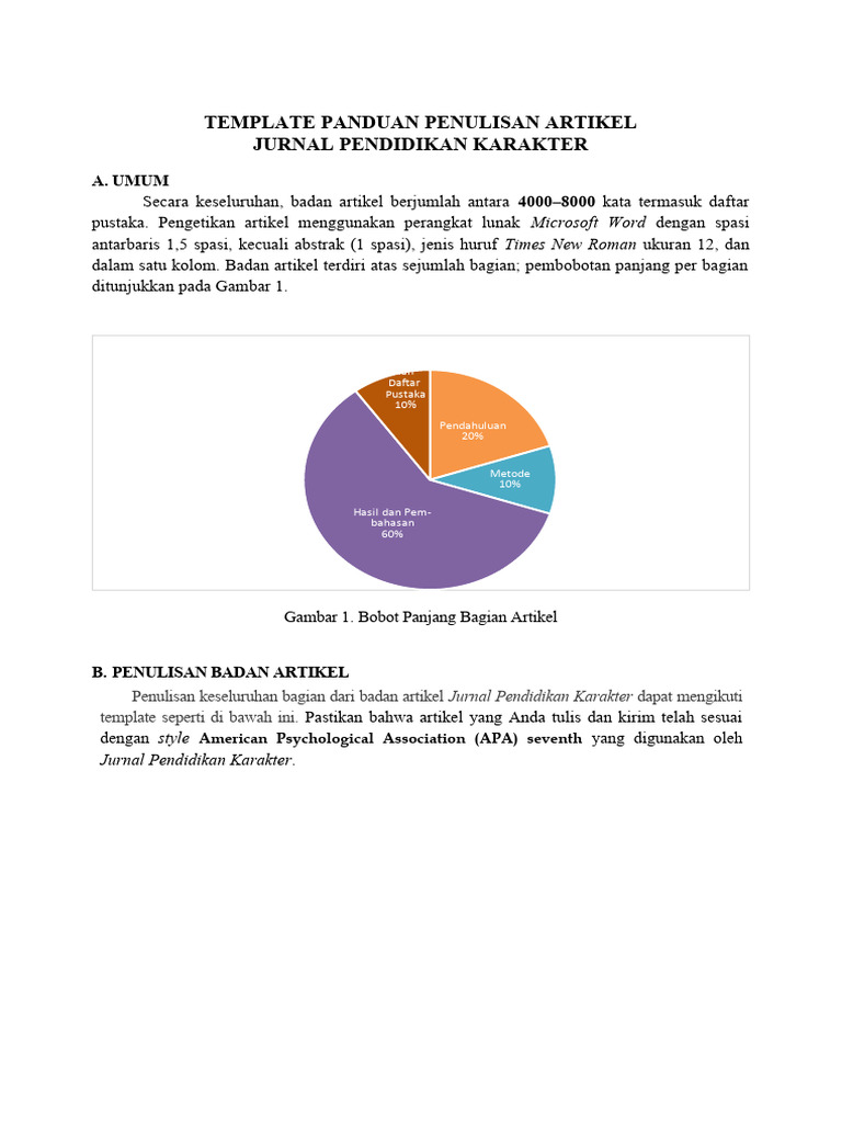 Template Panduan Penulisan Artikel Jurnal Pendidikan Karakter | PDF