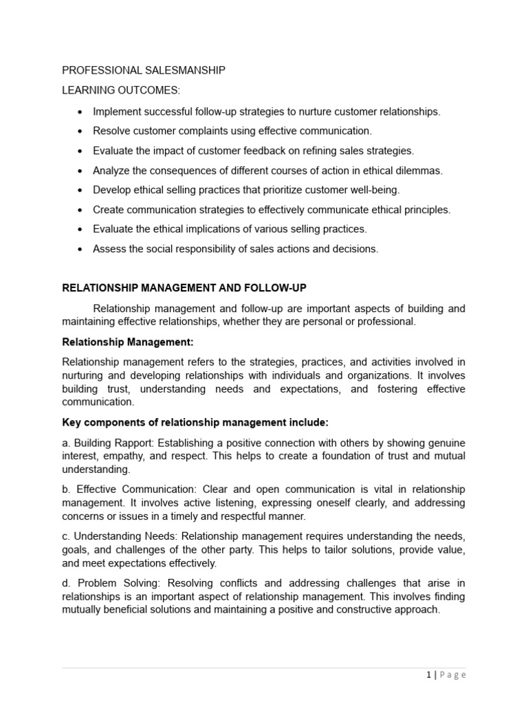 Professional Salesmanship Final Handout | PDF | Corporate Social ...