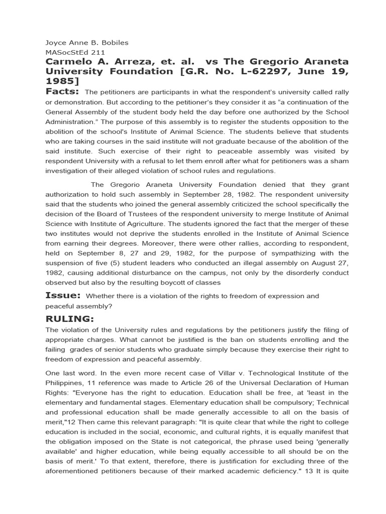Carmelo A. Arreza, Et Al v. The Gregorio Araneta University Foundation ...