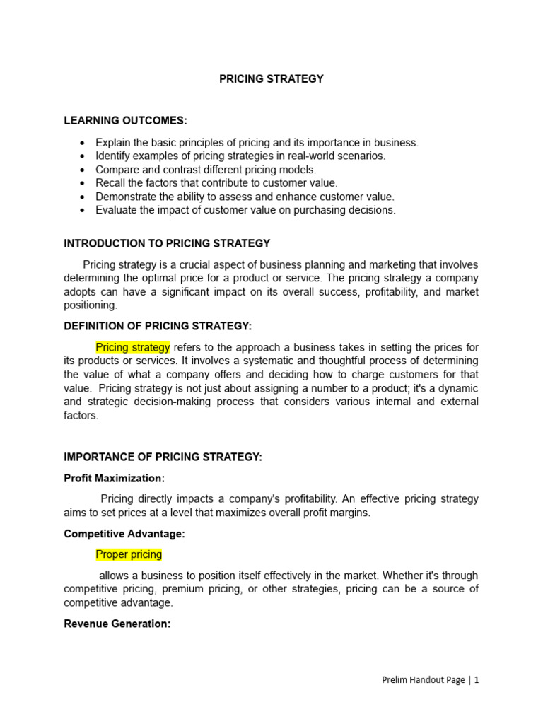 Effective Pricing Strategies for Business | PDF | Pricing | Strategic ...