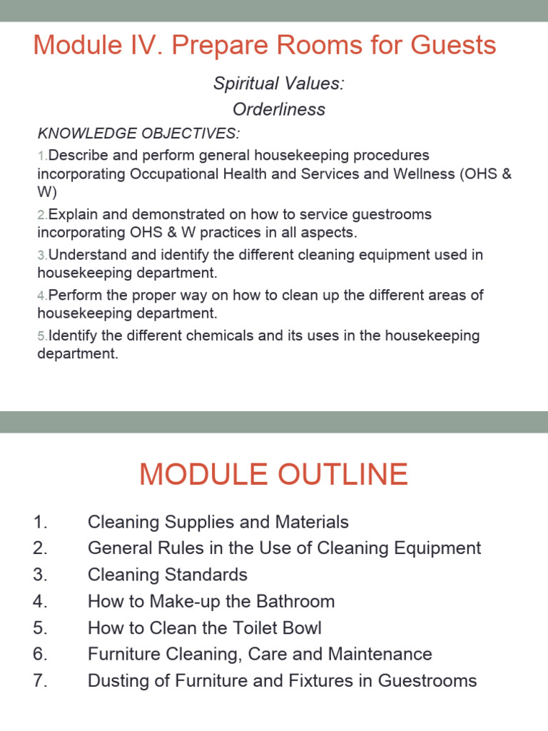 Module IV Rev Prepare Rooms for Guests Lodging | PDF | Housekeeping ...