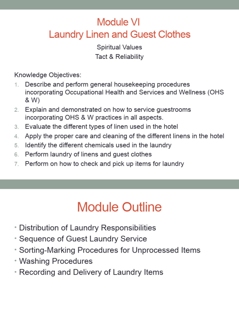 Module VI Lodging Laundry Linen and Guest Clothes | PDF | Fibers | Yarn