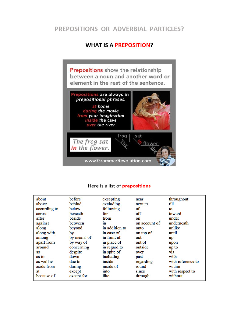 Function Words - Preposition and Adverbial Particles | PDF