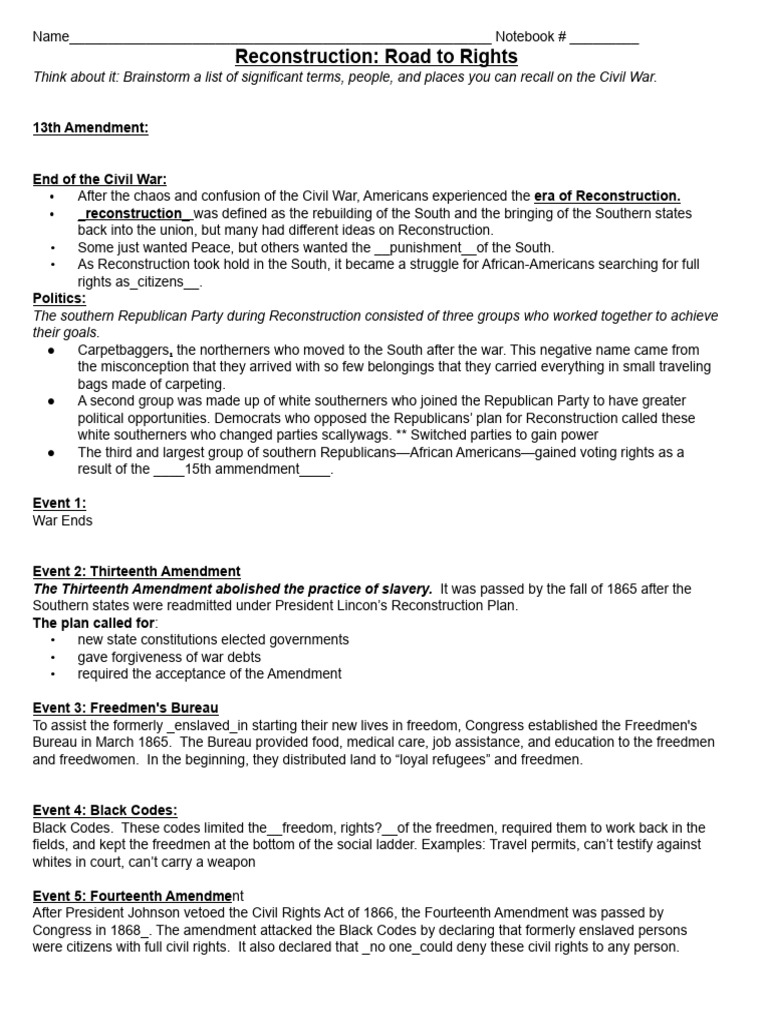 Reconstruction Road to Rights | PDF | Reconstruction Era | Freedman