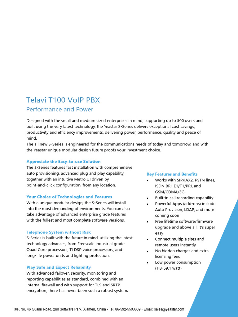 Yeastar S-Series T100 Overview | PDF | Session Initiation Protocol ...