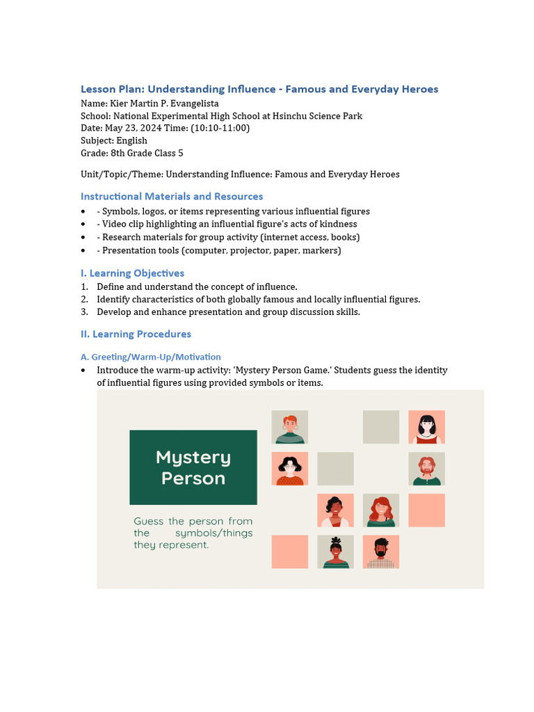 Understanding Influence Lesson Plan | Download Free PDF | Lesson Plan ...