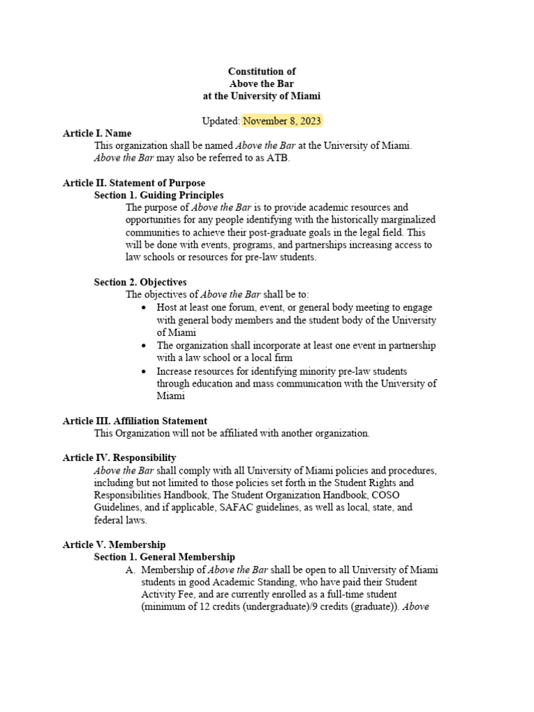 ATB Constitution Fall 2023 | PDF | Presidents Of The United States ...