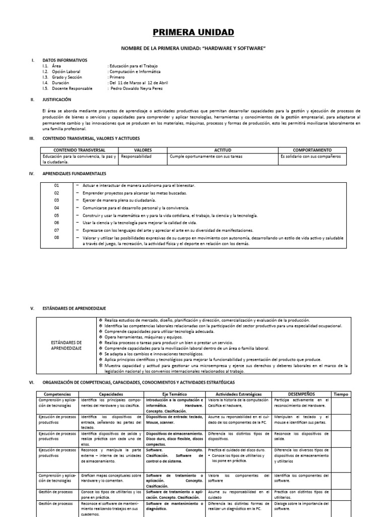 Primera Unidad | PDF | Hardware de la computadora | Evaluación