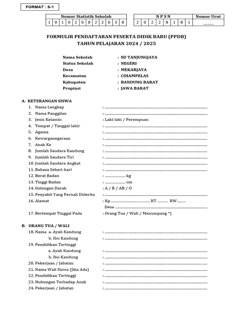 Formulir Pendaftaran PPDB SD | PDF