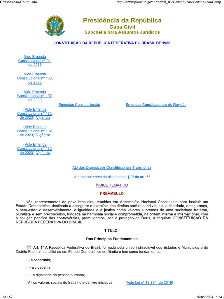 Constituição Brasileira de 1988: Princípios e Direitos | PDF | Emenda ...