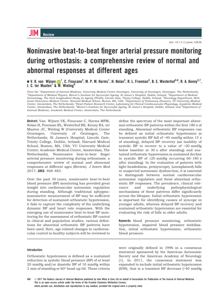 Noninvasive Beat-To-beat Finger Arterial Pressure Monitoring During Orthostasis | PDF | Blood ...