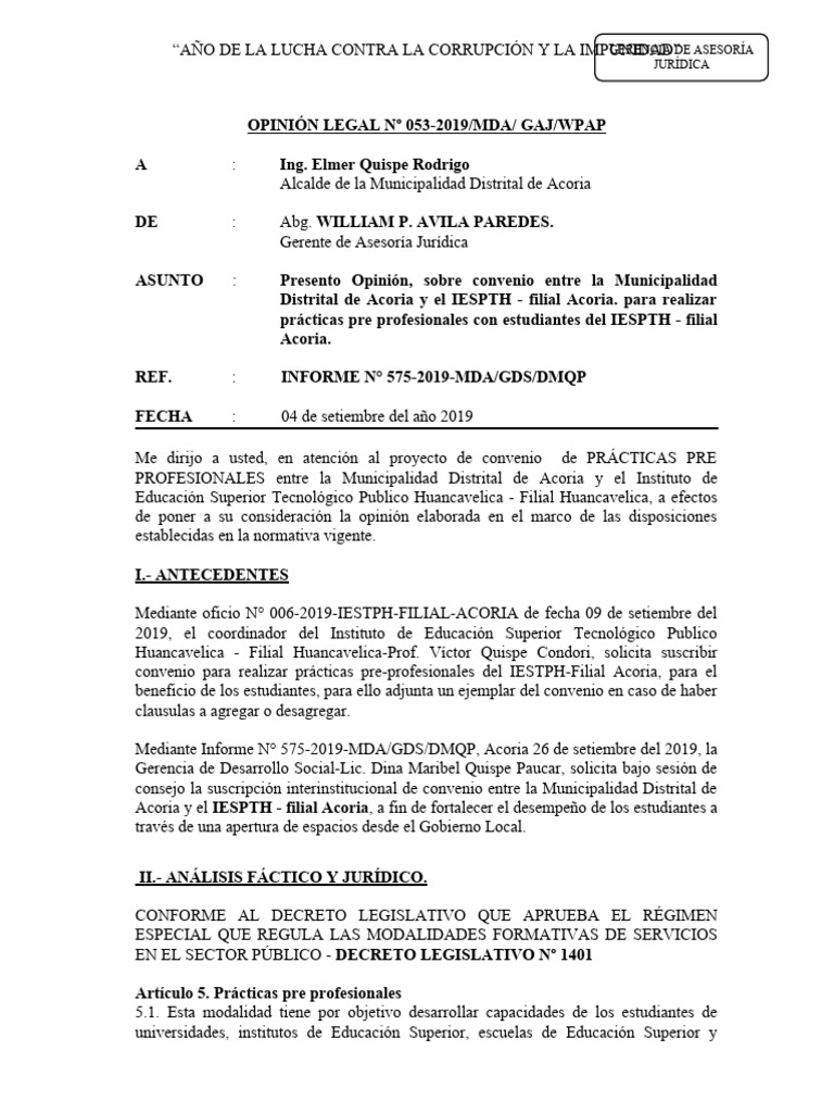 Convenio Prácticas Preprofesionales Acoria | PDF | Educación más alta ...