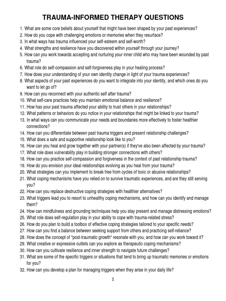 Trauma-Informed Therapy Questions Guide | PDF | Psychological ...
