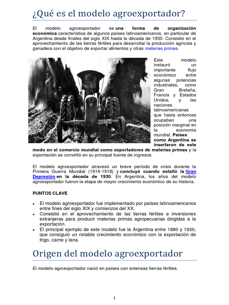 Modelo agroexportador en Argentina | PDF | Gran depresion | Agricultura