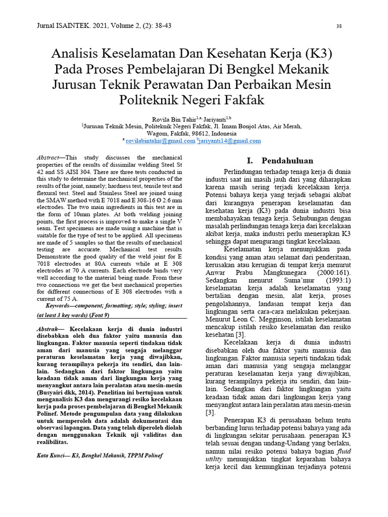 Analisis K3 Pada Proses Pembelajaran Di Bengkel Mekanik Jurusan Teknik ...