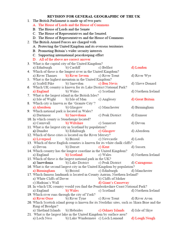 Revision For General Geographic of The Uk | PDF | United Kingdom | England