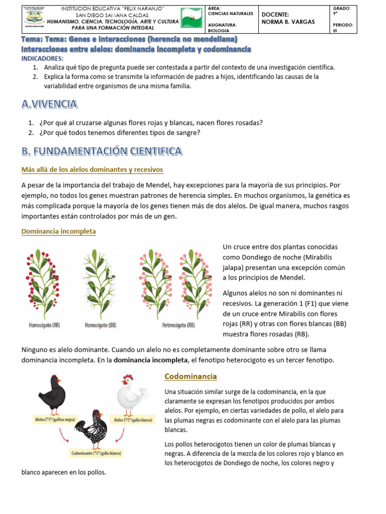 Taller Biologia 9° - Guia 4 | PDF | Dominancia (Genética) | Alelo