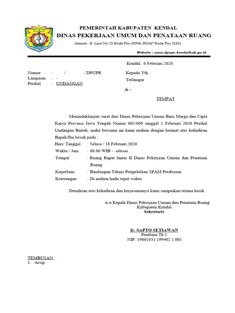 Undangan Bintek SPAM Perdesaan Kendal | PDF