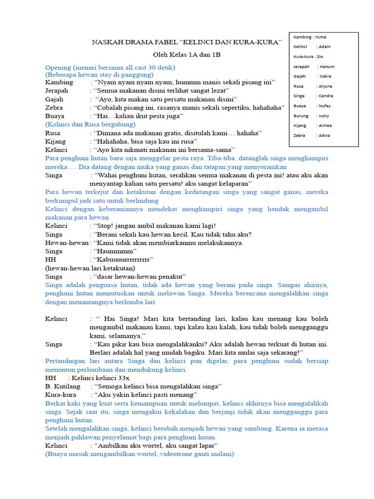 Drama Fabel: Kelinci dan Kura-Kura | PDF