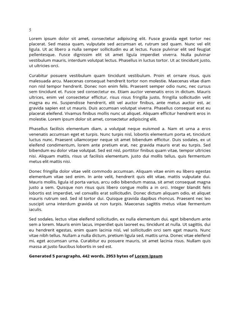 Generated 5 Paragraphs, 442 Words, 2953 Bytes of Lorem Ipsum | PDF