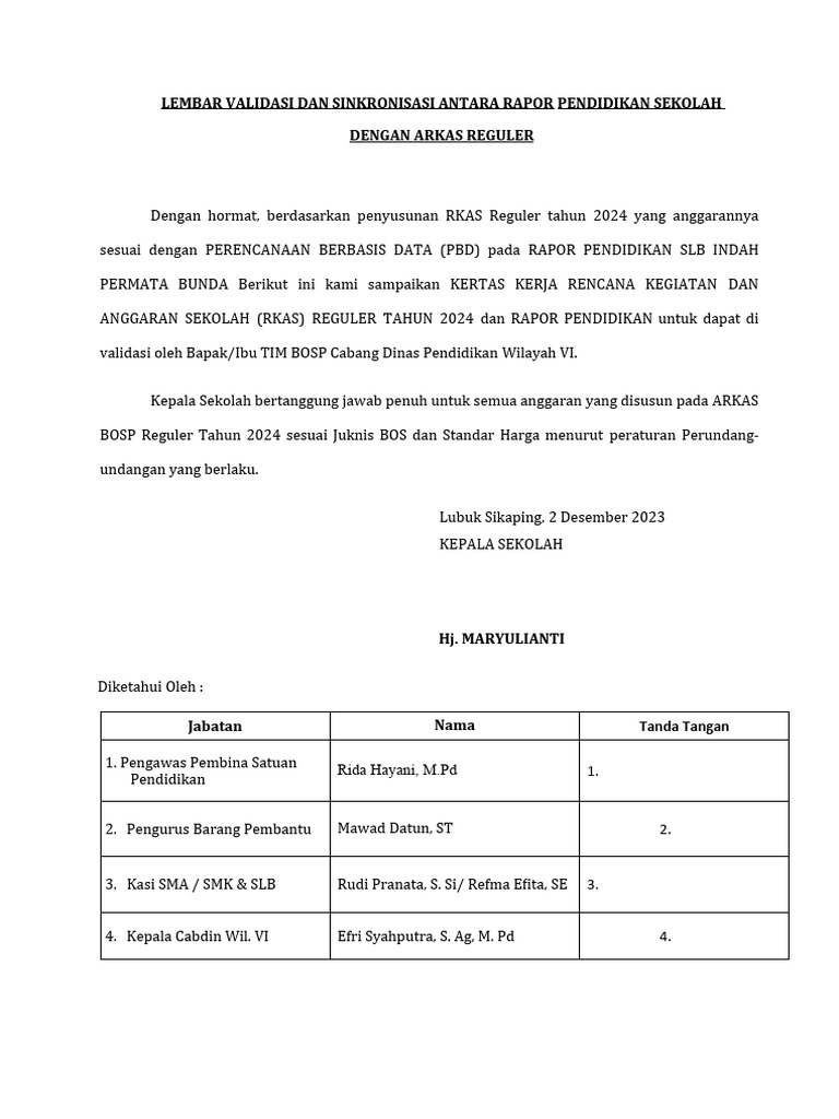 Surat Pemberitahuan Pengesahan ARKAS 2024 | PDF