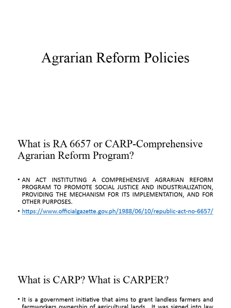 Overview of CARP and Agrarian Reform | PDF | Land Law | Government