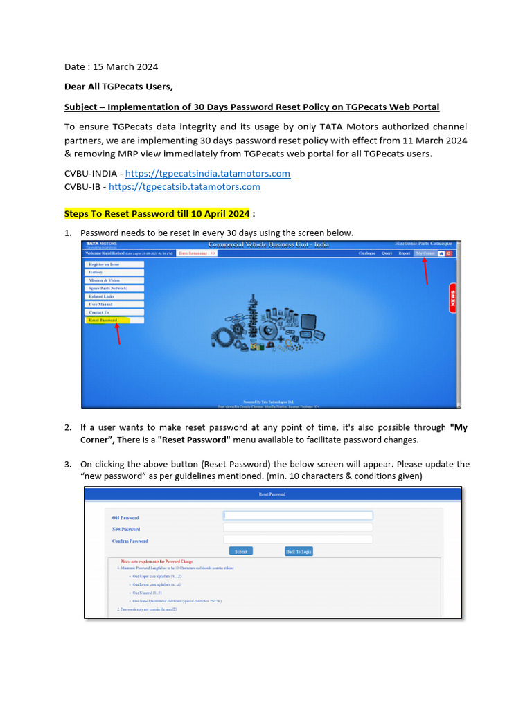 TGPecats Circular - Implementation of 30 Days Password Reset Policy Wef 11.3.2024 | PDF ...