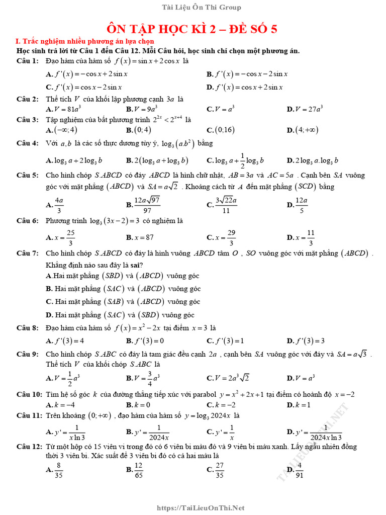 Đề Ôn Tập HKII Số 5 | PDF