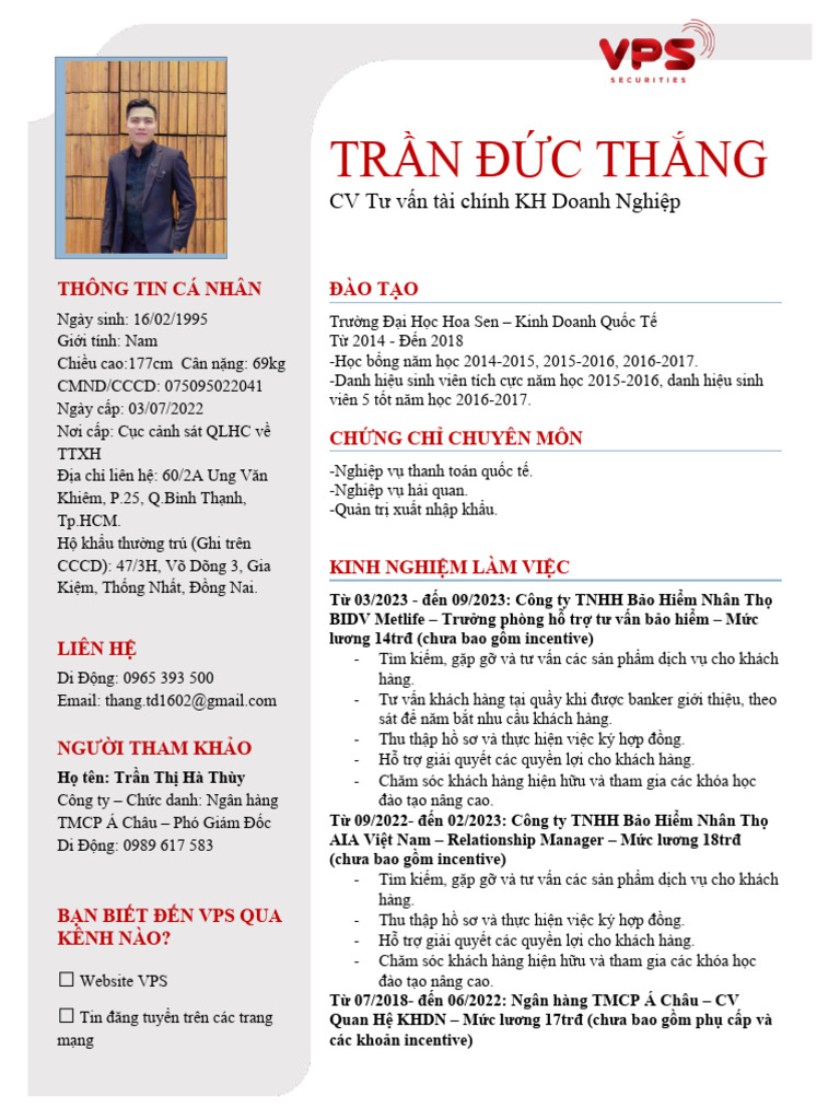 Cv-Tran Duc Thang | PDF