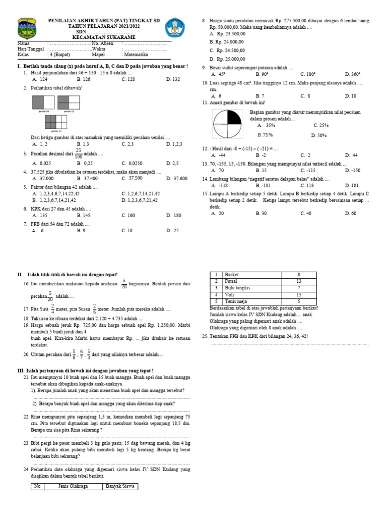 Soal PAT MATEMATIKA | PDF