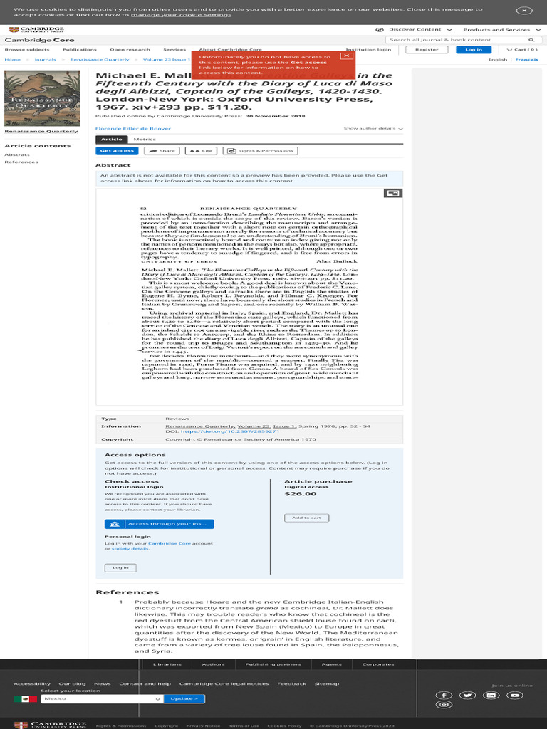 Michael E. Mallett. The Florentine Galleys in The Fifteenth Century ...