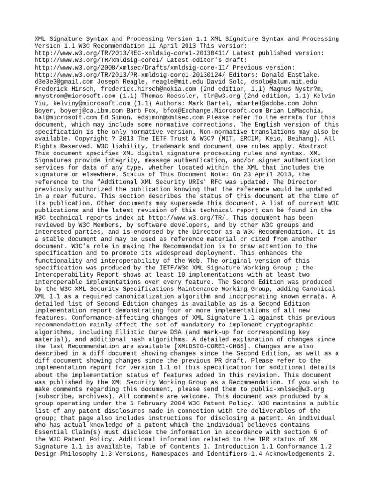 XML Signature Syntax and Processing Version 1.1 | PDF | Xml | Xml Schema XML Signature Syntax and Processing Version 1.1 | PDF | Xml | Xml Schema
