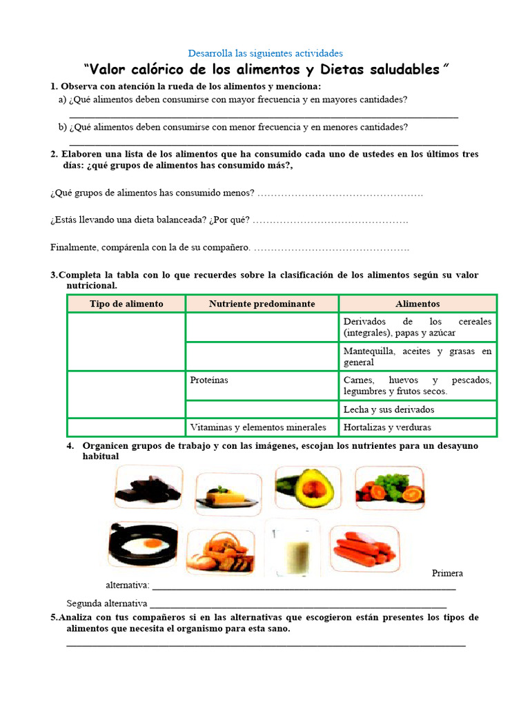 Dietas Saludables y Valor Calórico | PDF | Alimentos | Nutrición