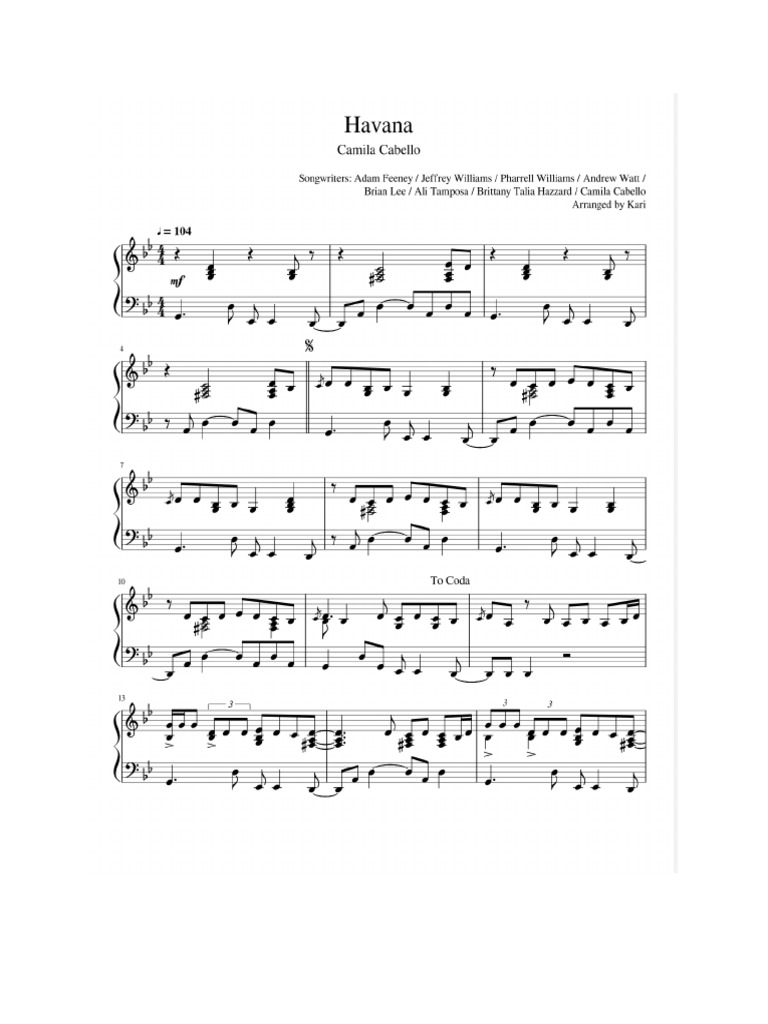 Havana Piano Sheet Music | PDF