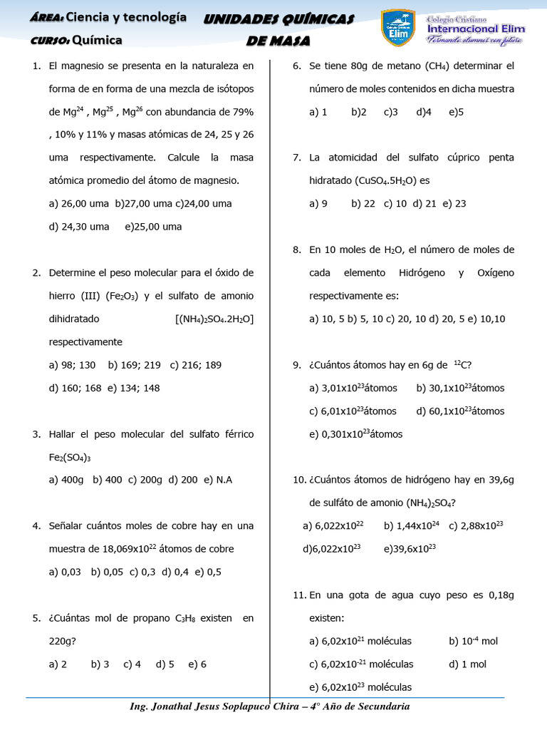 I Bim - Tema 1 - Uqm | PDF | Mole (Unidad) | Materiales