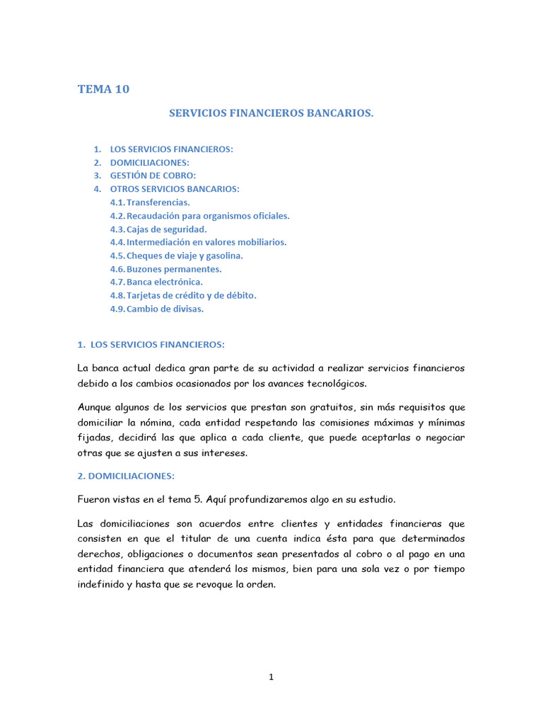 Tema 10 Servicios Financieros Bancarios | PDF | Bancos | Cheque