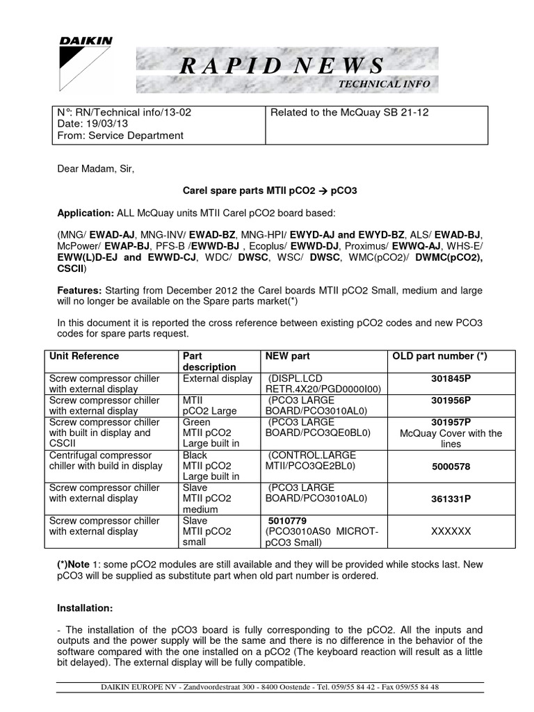 RNTechnical Info 13-02 Carel Spare Parts pCO2 - pCO3 | PDF | Bios ...