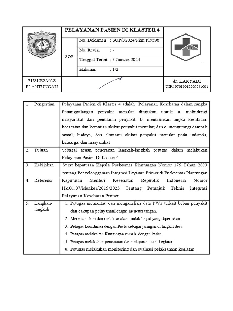 2024 596 Sop Pelayanan Klaster 4 | PDF | Sains & Matematika