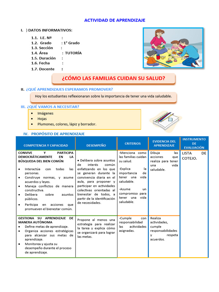 D1 A2 Sesion Tut. ¿Cómo Las Familias Cuidan Su Salud | PDF | Evaluación