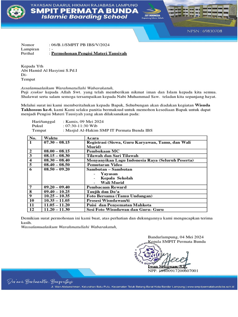 Undangan Tausiyah Wisuda Takhoss | PDF