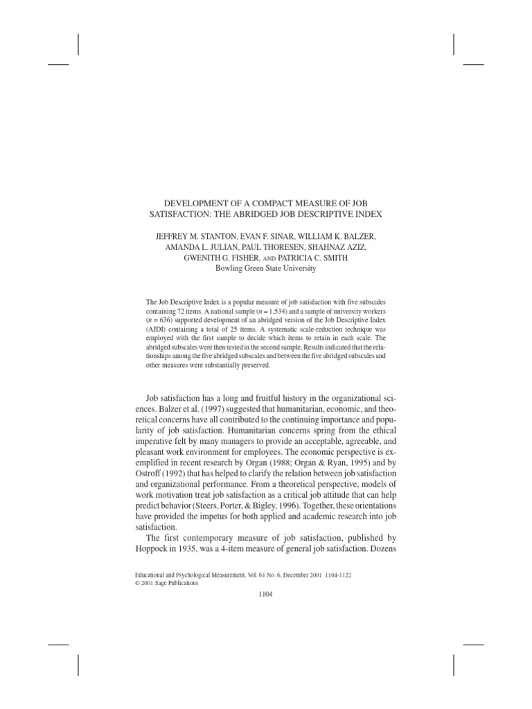 Abridged Job Descriptive Index Development | PDF | Job Satisfaction ...