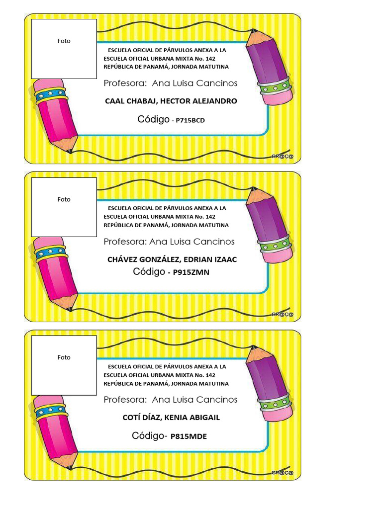 Gafetes Parvulos 2 | PDF