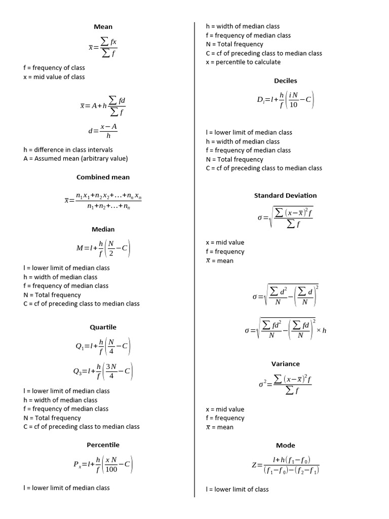 Stat Formula | PDF | Median | Percentile