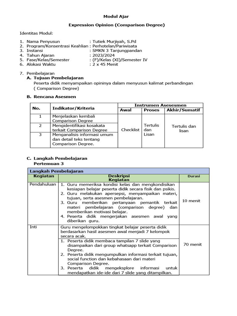 Modul Comparison Degree#Tutiek | PDF