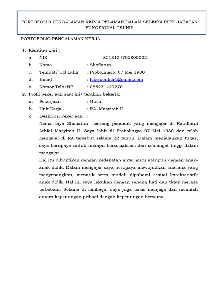 Portofolio Guru RA Masyitoh II | PDF