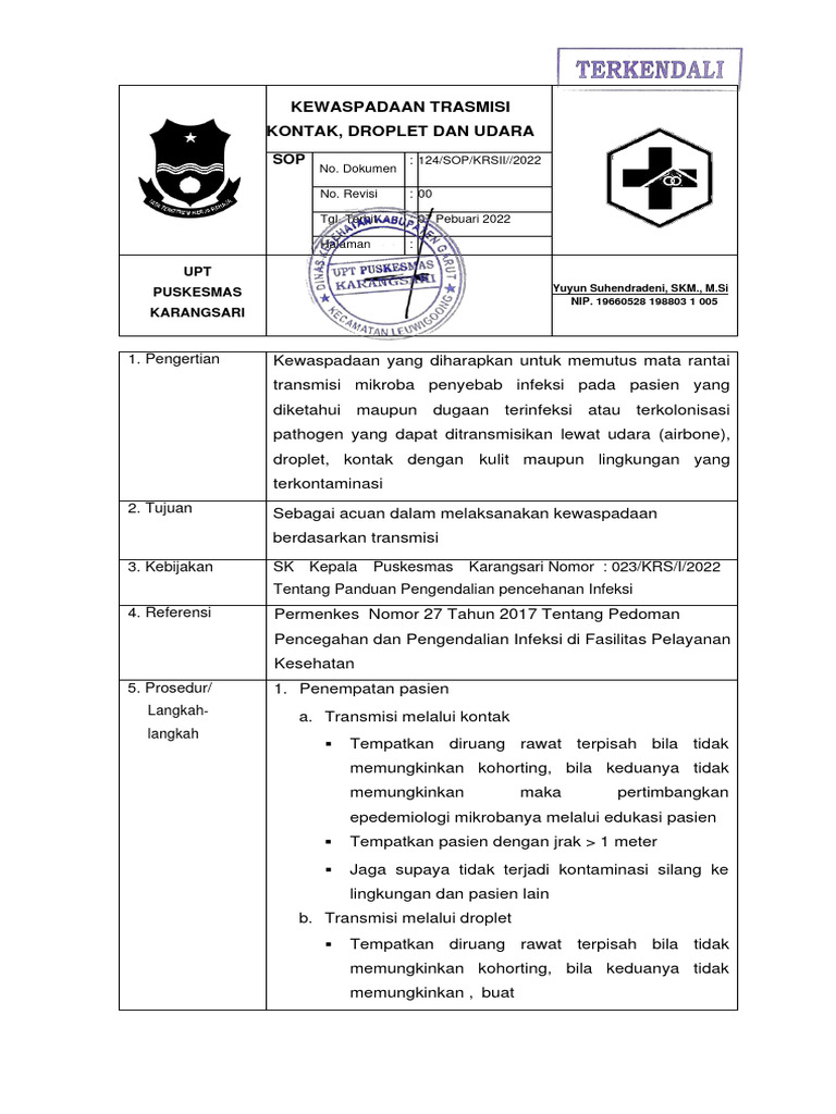 SOP Kewaspadaan Transmisi Infeksi | PDF