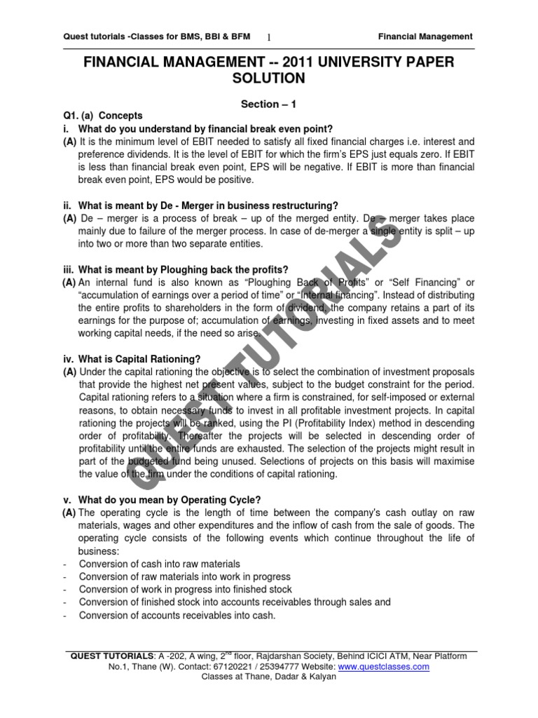 Financial Management - 11 Solution - Ss | PDF