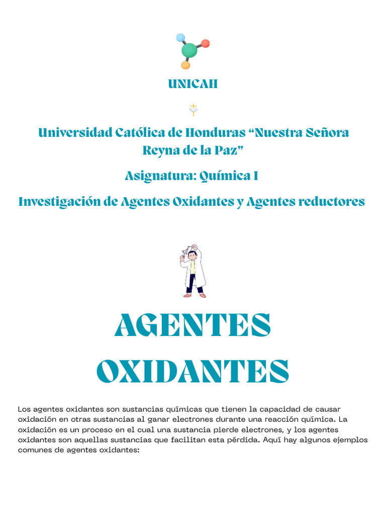 Agentes Oxidantes y Reductores en Química | PDF | Redox | Agente oxidante