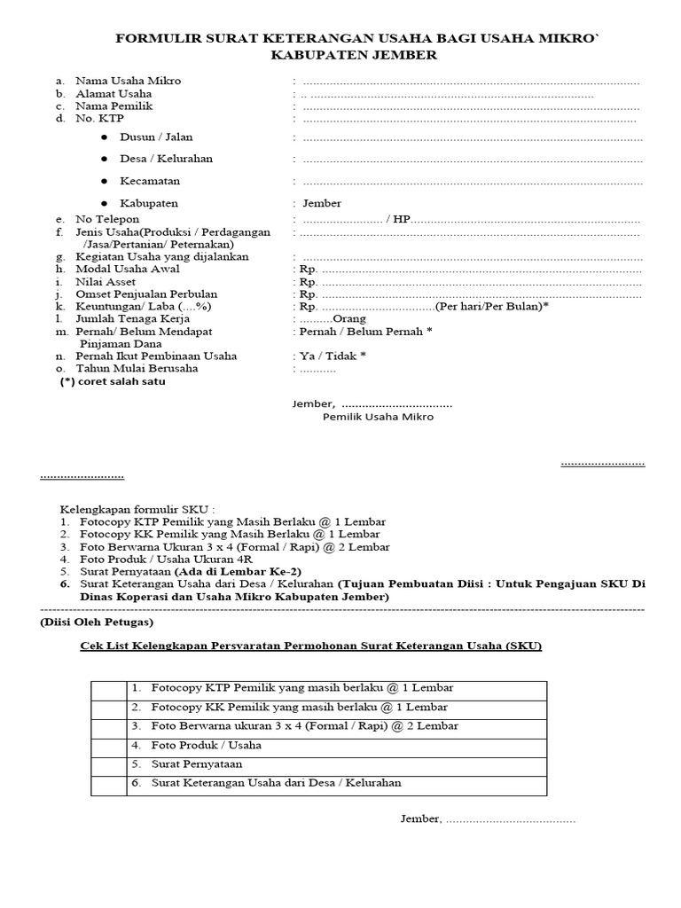 Contoh Formulir SKU Usaha Mikro | PDF | Karier & Perkembangan | Bisnis